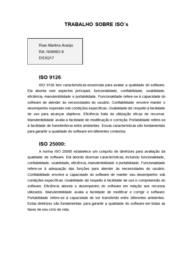 Trabalho Sobre Iso | PDF