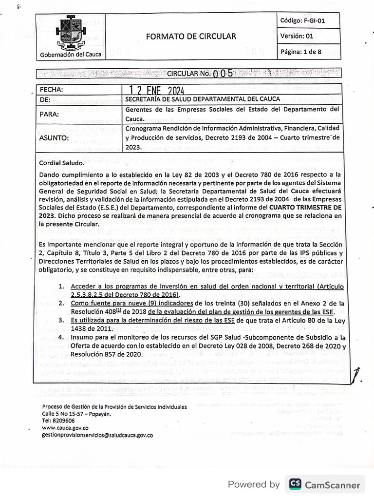 Circular 005 Cronograma Iv Trim 2023 Decreto 2193 de 2004 | PDF