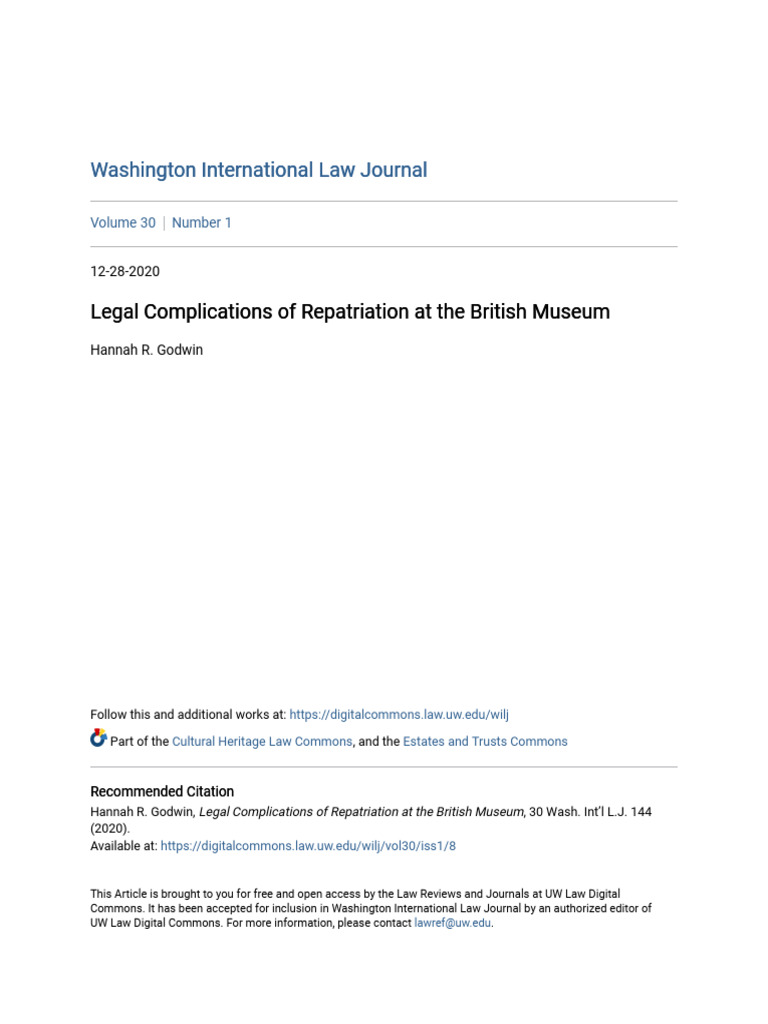 Godwin - Legal Complications of Repatriation at the British Museum | PDF