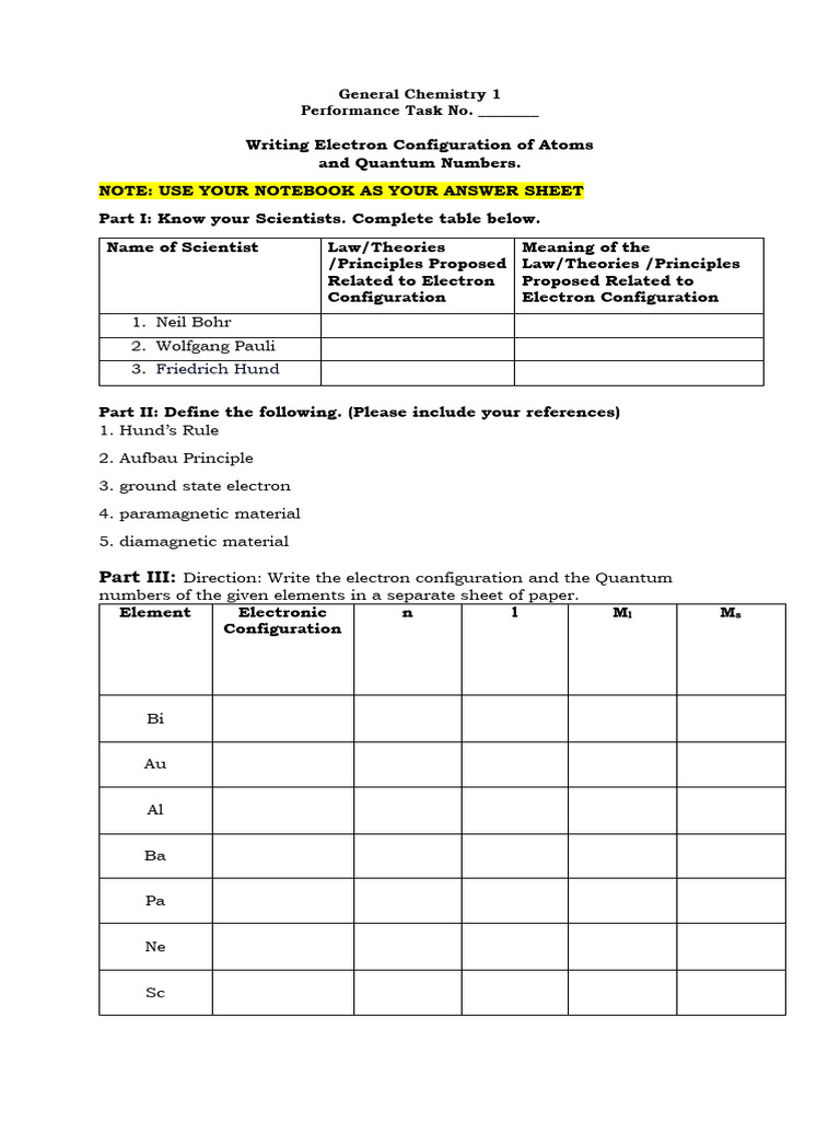 Gen Chem 1 - Performance Task | PDF | Science & Mathematics