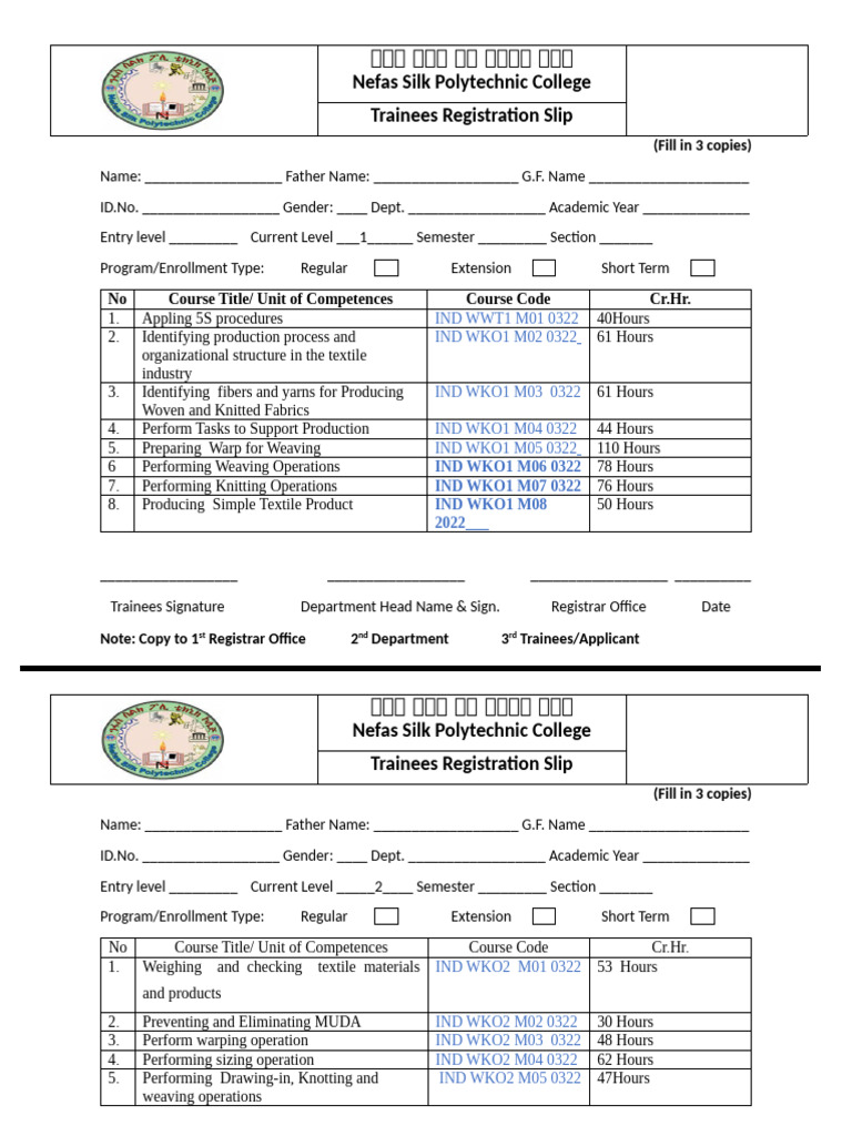 Textile Registration Slip | PDF