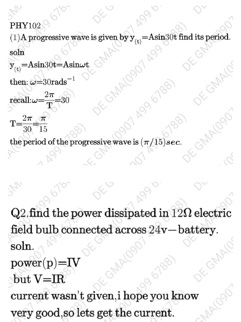 Gma Phy102&192 Quiz Past Questions and Answer. | PDF