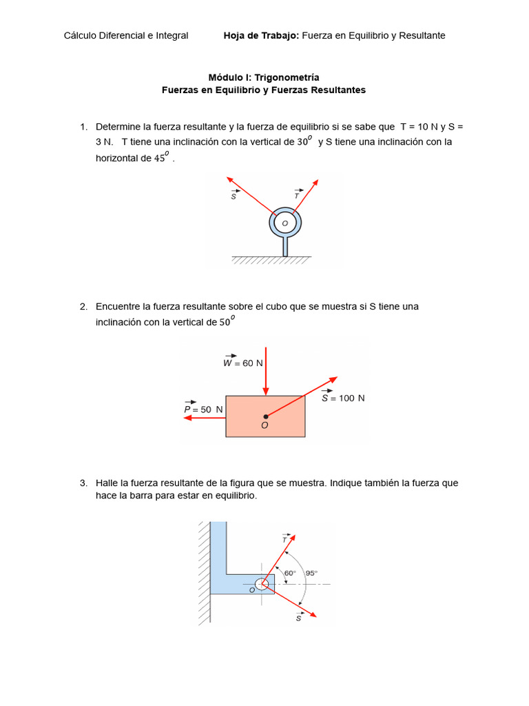 Hoja de Trabajo_ Fuerzas en Equilibrio y Fuerza Resultante | PDF