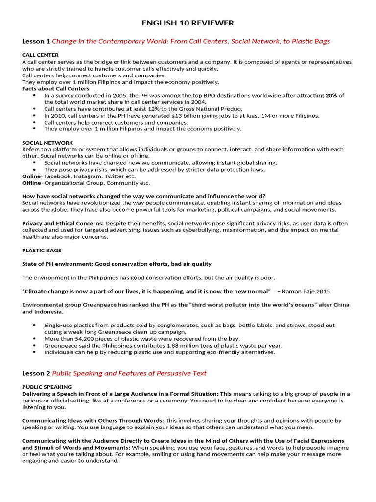 English 10 Reviewer | PDF