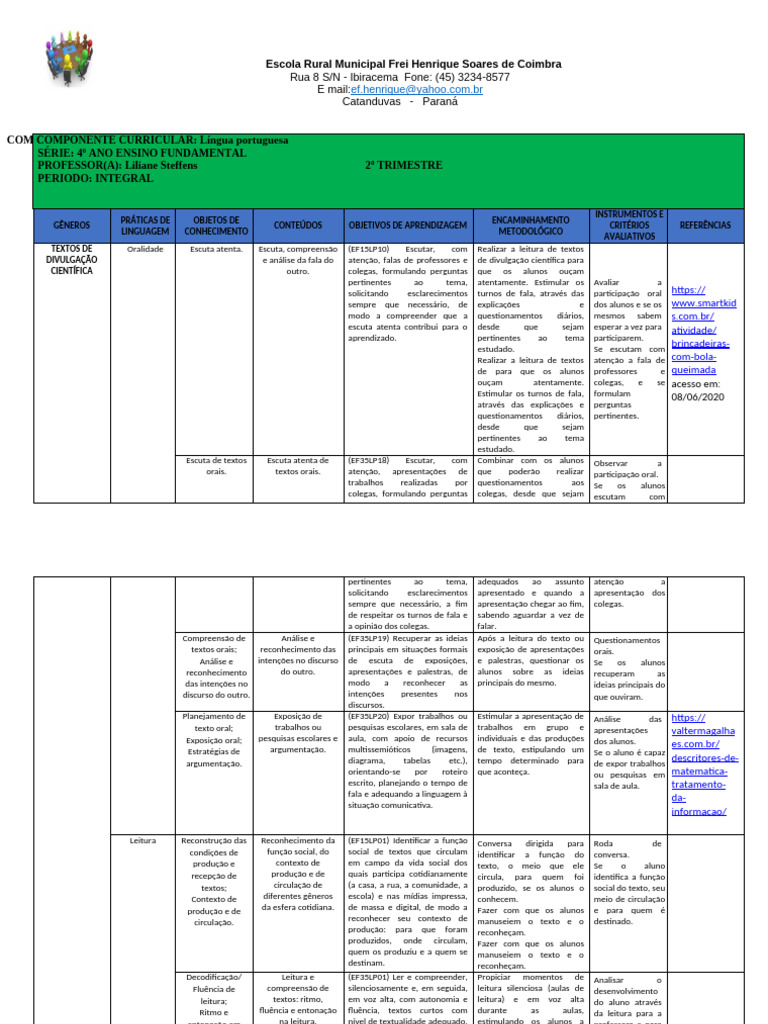 PTD 4° ANO Ling. Port. 2°TRIM | PDF