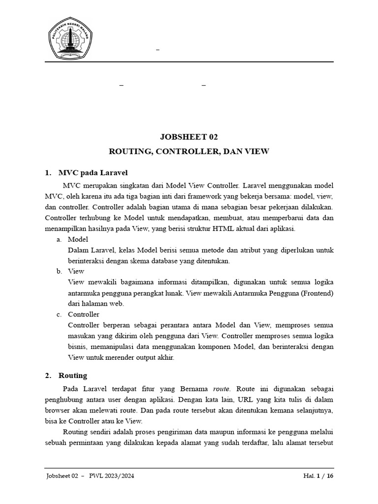 PWL - Jobsheet 02 - Routing Controller View | PDF PWL - Jobsheet 02 - Routing Controller View | PDF