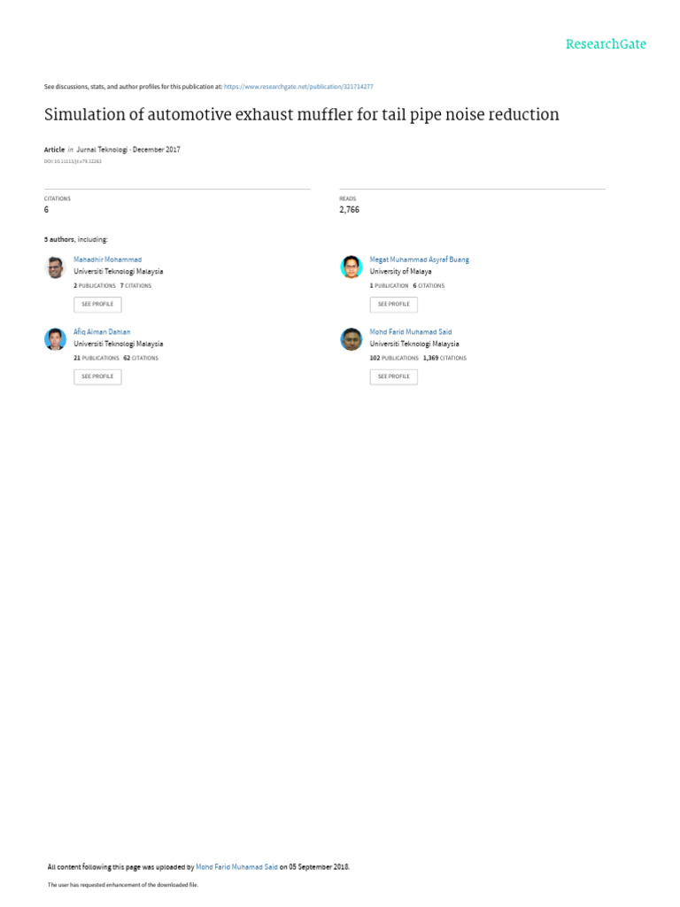 Simulation of Automotive Exhaust Muffler For Tailpipe Noise | PDF