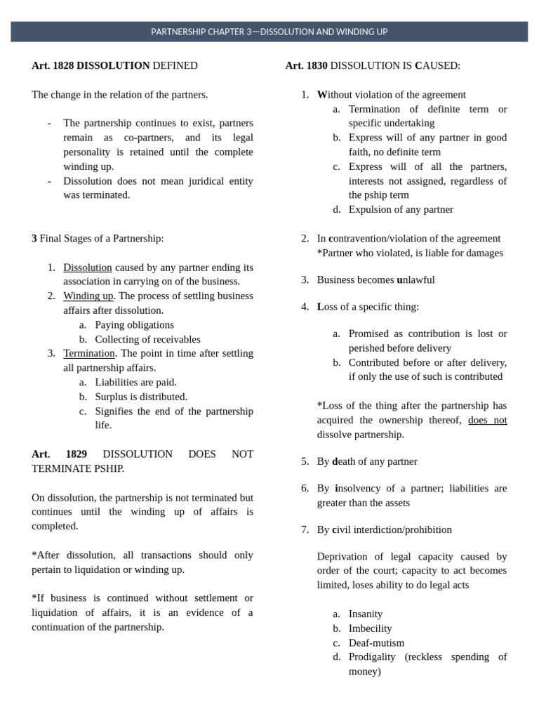 BUSLARE PSHIP C3-4 Reviewer | PDF | Liquidation | Partnership