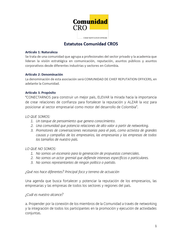 Lineamientos de Gobierno Comunidad CROs | PDF