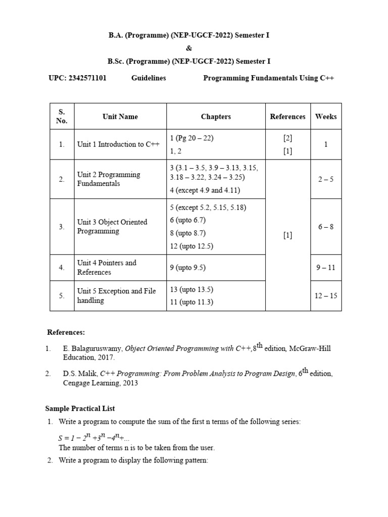 C++ Guidelines For BA Prog and PS Sem I (UPC - 2342571101) | PDF