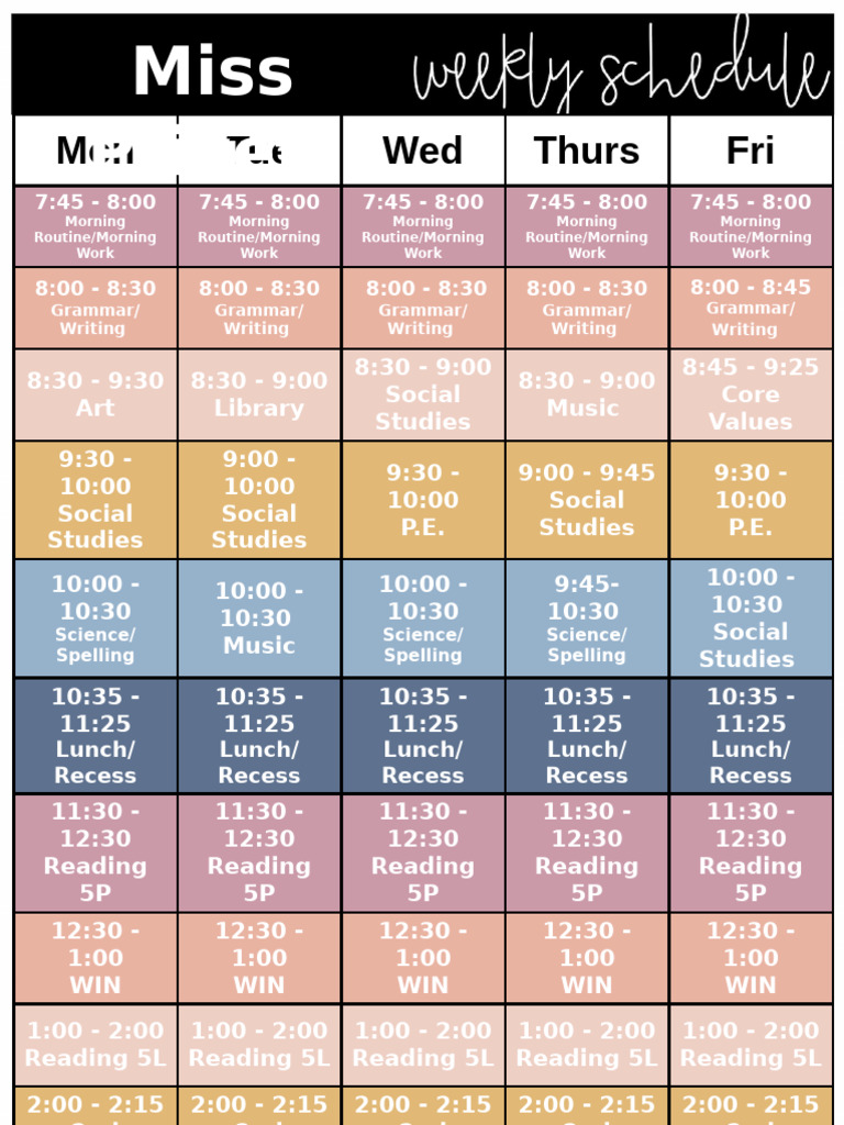 Miss Privett: Mon Tue Wed Thurs Fri | PDF