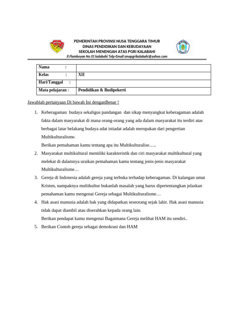 Soal Agam Uts Klas 12 | PDF