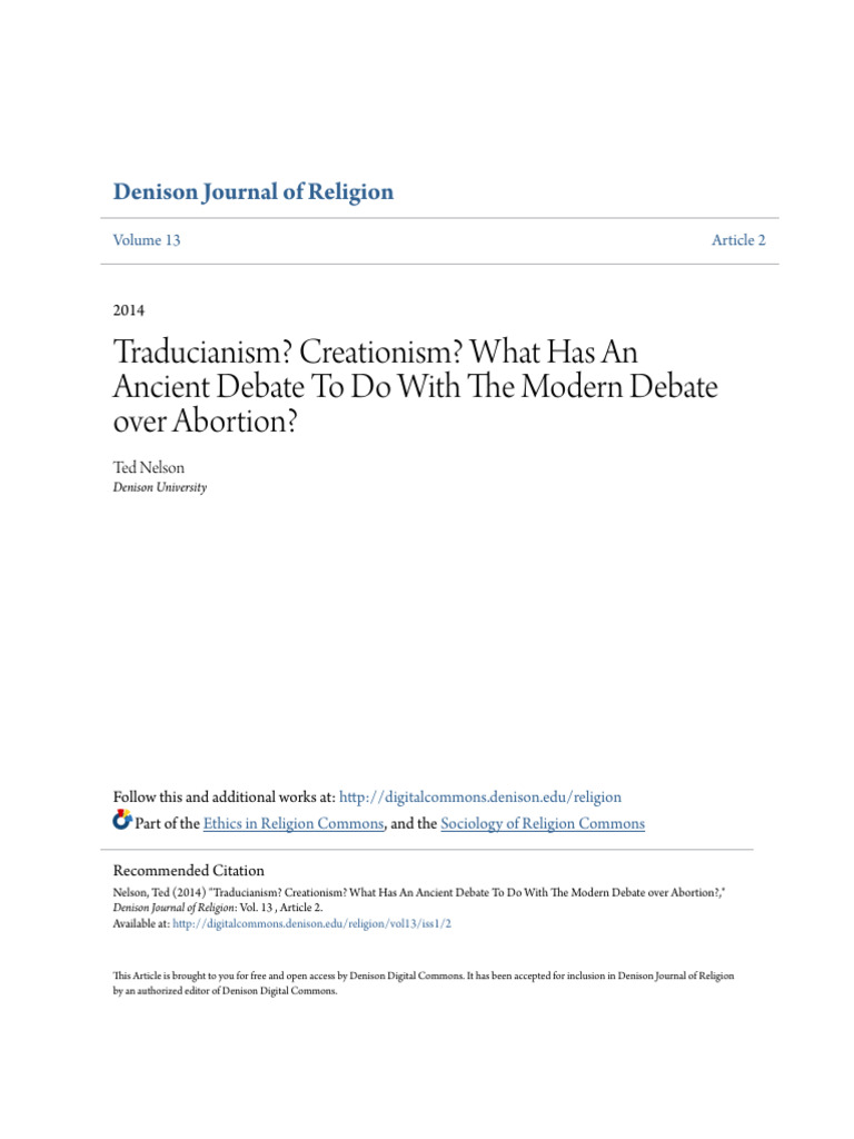 Traducianism - Creationism - What Has An Ancient Debate To Do With | PDF