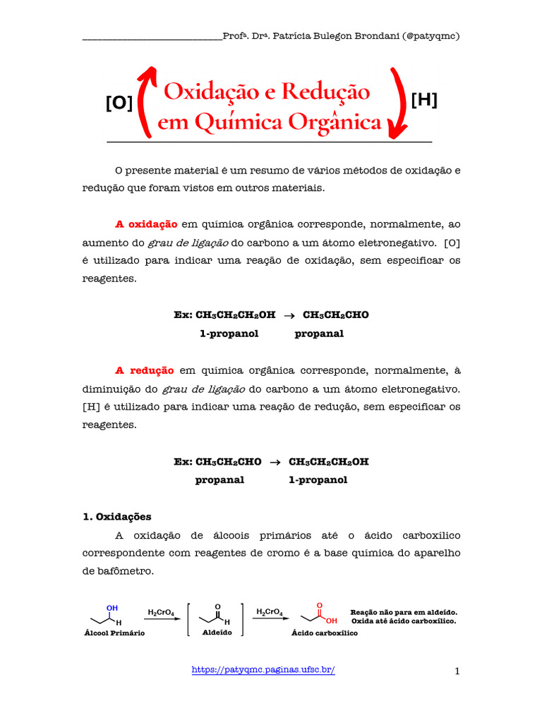 Oxidação e Redução em Química Orgânica 1 | PDF