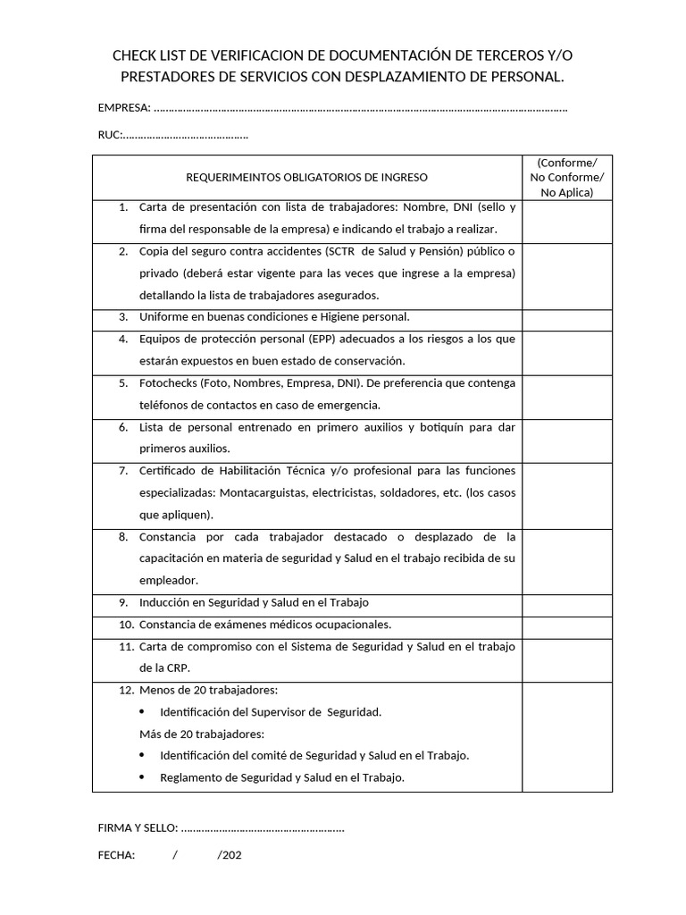 Check List de Verificacion de Documentación | PDF