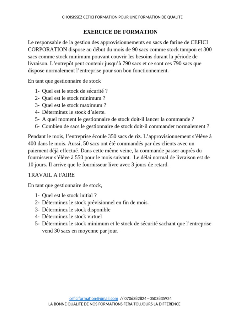 Exercice de Formation en Gestion de Stock | PDF