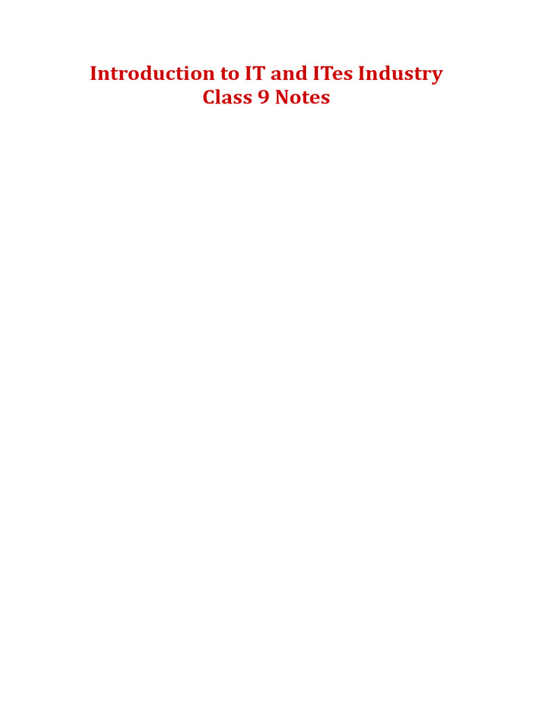 Introduction To IT and ITes Industry Class 9 Note | PDF