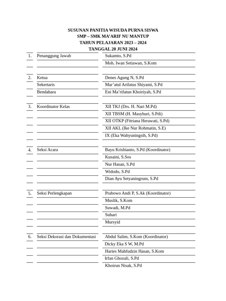Susunan Panitia Wisuda Purna Siswa New | PDF | Indonesia