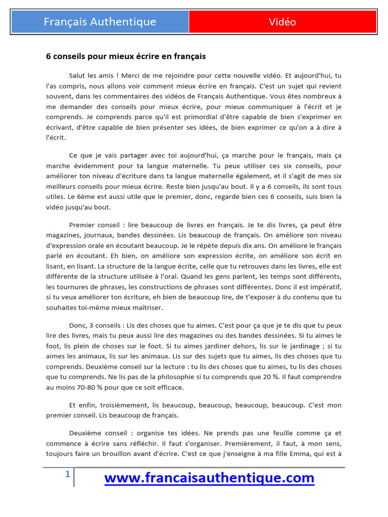 6 Conseils Pour Mieux Ecrire en Francais | PDF