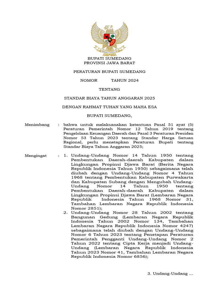 DRAFT Rancangan Perbup SBU 2025 | PDF