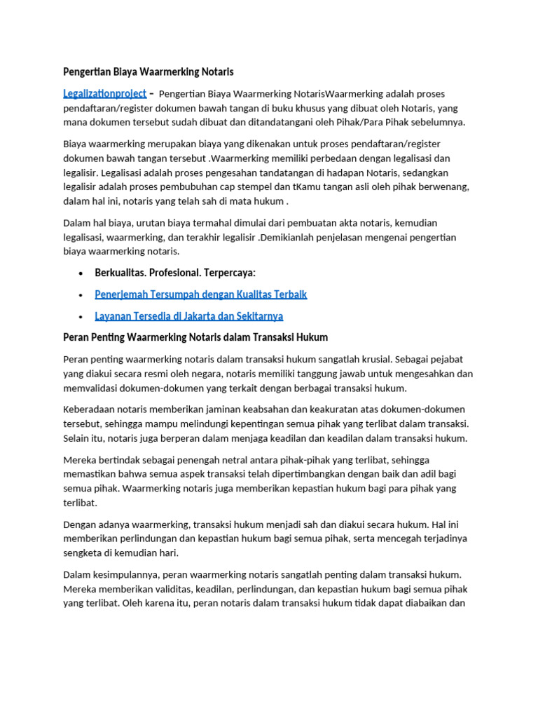 Pengertian Biaya Waarmerking Notaris | PDF