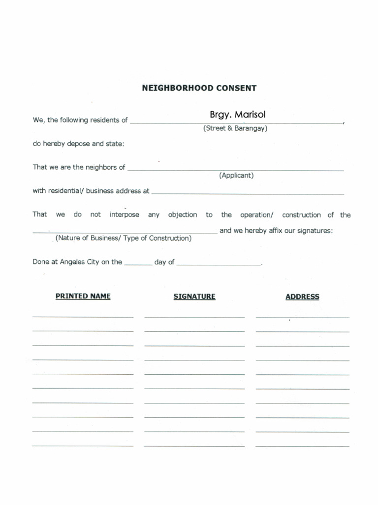 Neighborhood Consent (For Warehouse Only) v2 | PDF