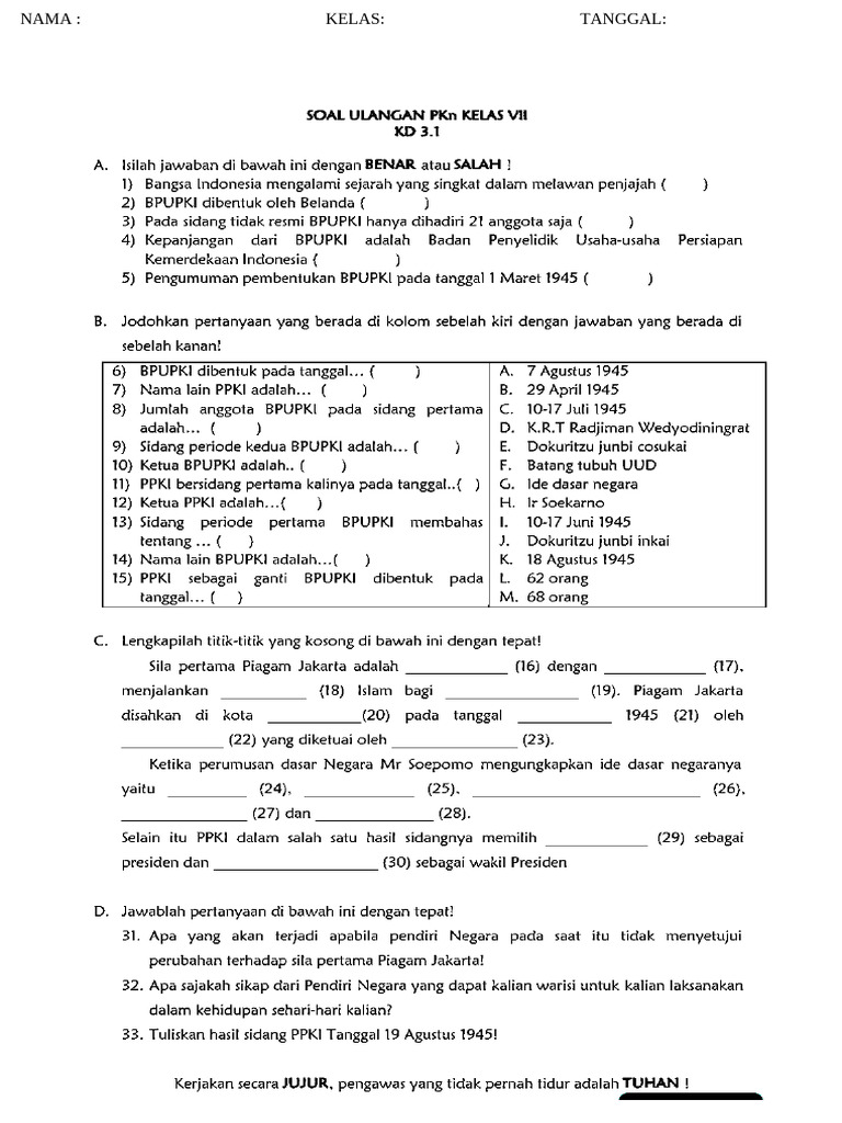 PH PKN Kelas 7 Bab 1 | PDF