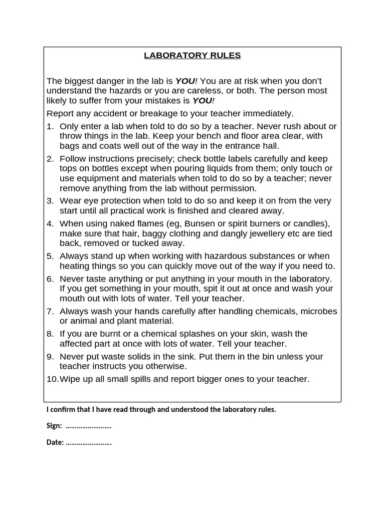 LABORATORY RULES | PDF