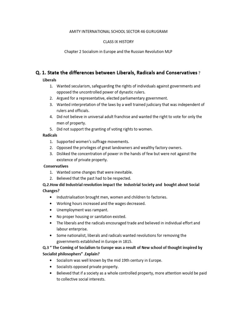 Q. 1. State The Differences Between Liberals, Radicals and ...