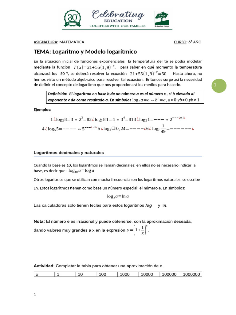 Función Logaritmo | PDF