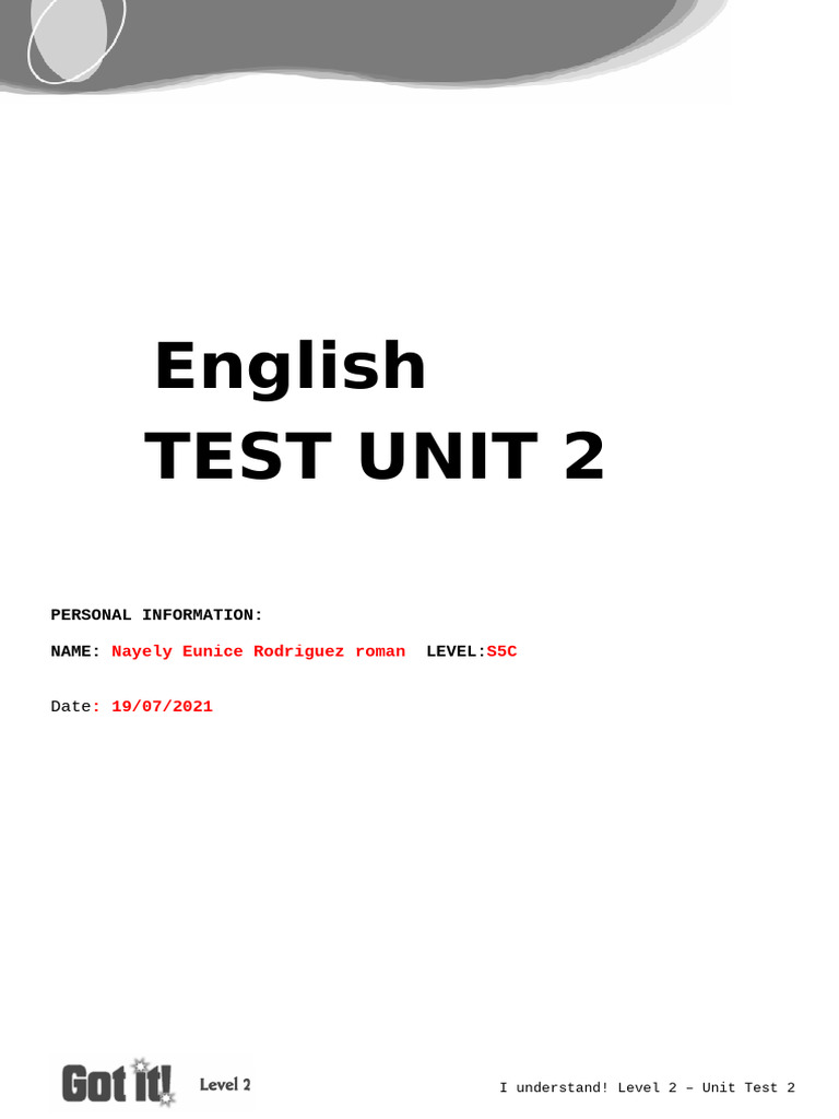Got - It - 2 - Unit - Tests - 2 - Español - Inglés | PDF