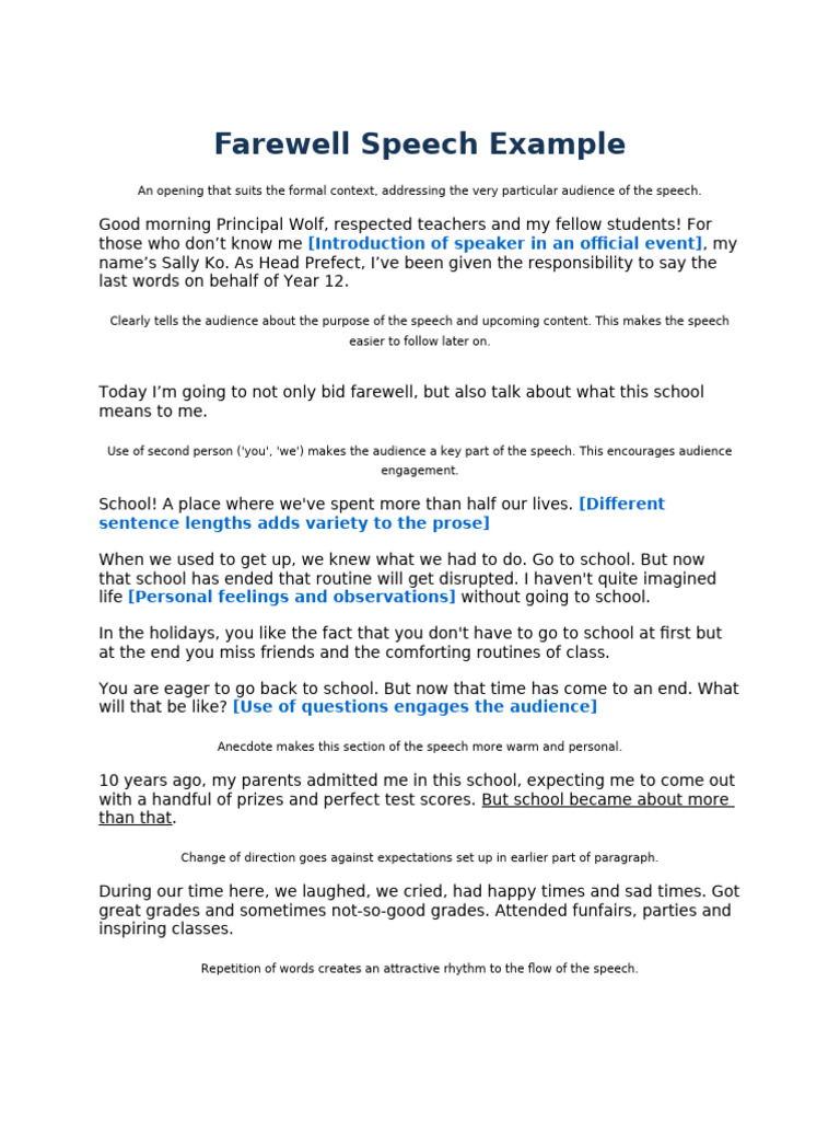 Farewell Speech Example | PDF