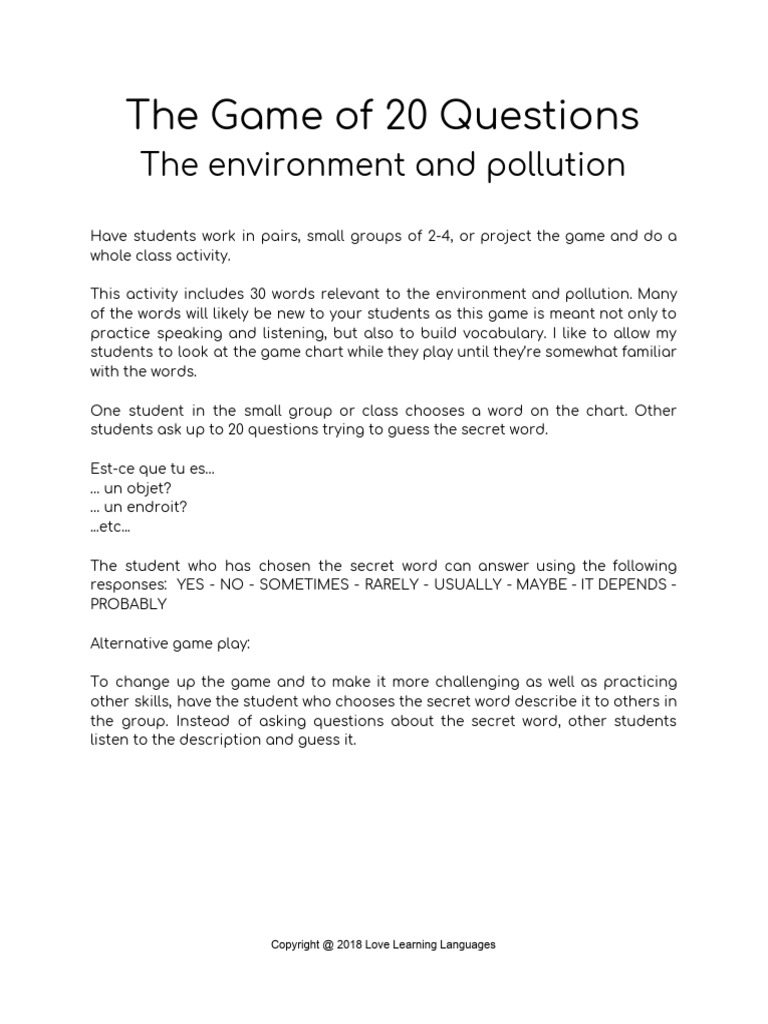 How to Play 20 Questions | PDF