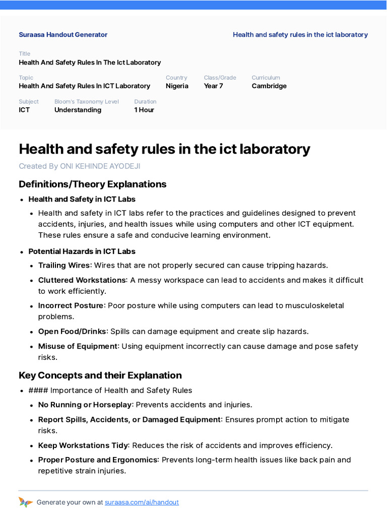 Handout Healthandsafetyrulesintheictlaboratory | PDF | Occupational ...