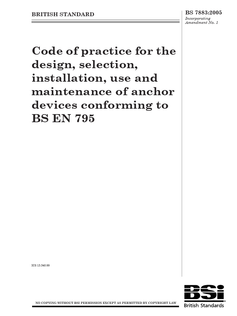 Code of Practice For The Design Selection Installation Use and Maintenance of Anchor Devices ...