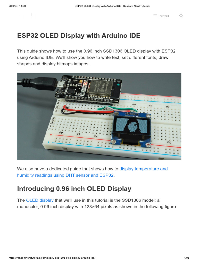 Esp32 Oled Display With Arduino Ide Random Nerd Tutorials Pdf