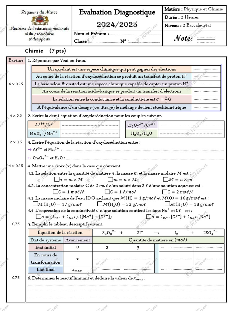 Evaluation Diagnostique 2bac | PDF
