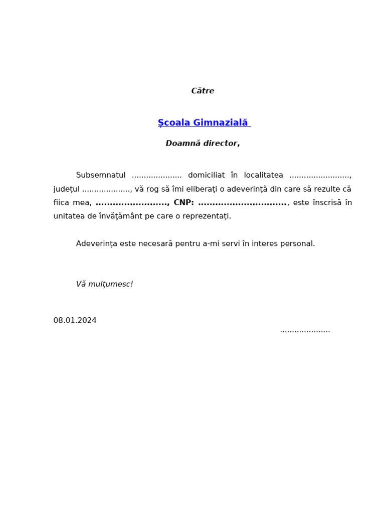 CERERE Eliberare Adeverință | PDF