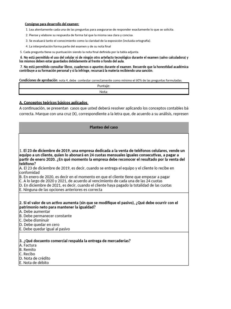 Modelo de Simulacro de Examen Contabilidad 1 - ENUNCIADO | PDF