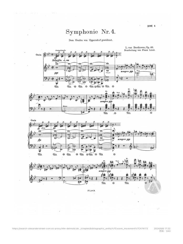 Symphonies de Beethoven, Partitions de Piano Symphony Nr. 4 - Alexander Street | PDF
