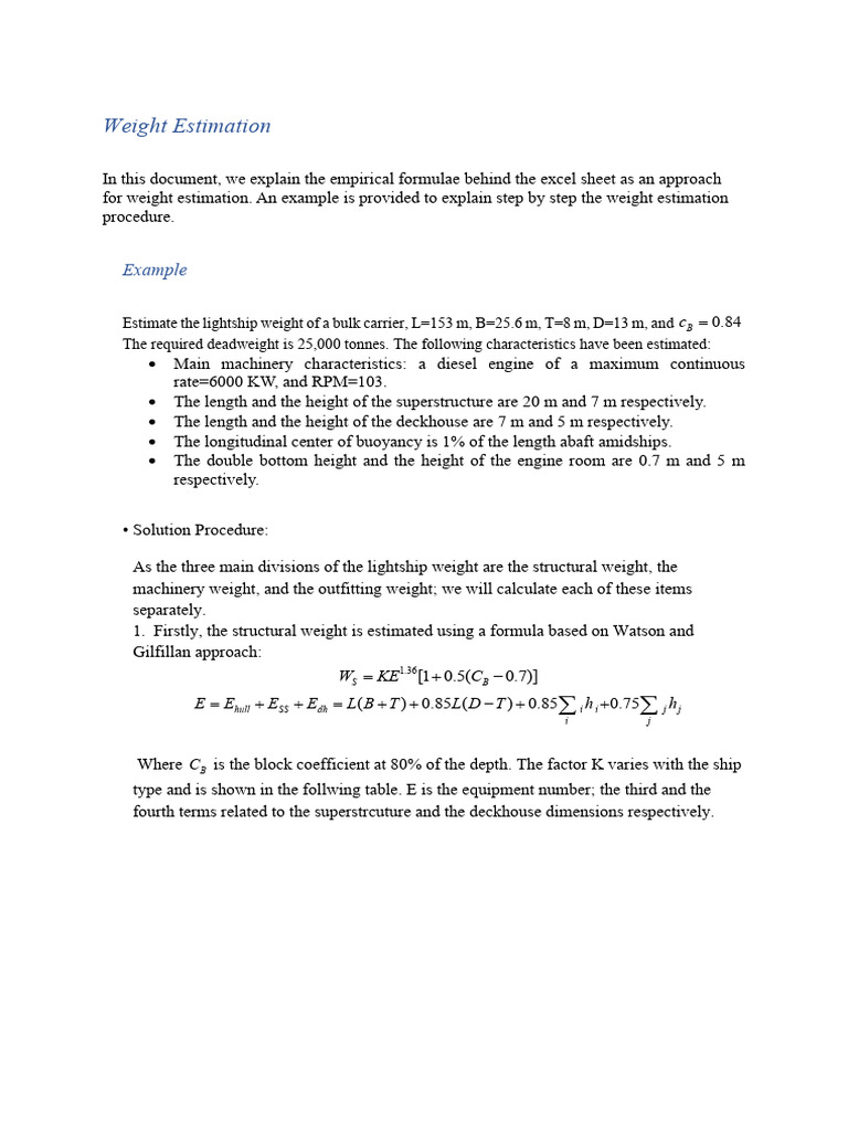02. T9_Brief note on Weight estimation (1) | PDF