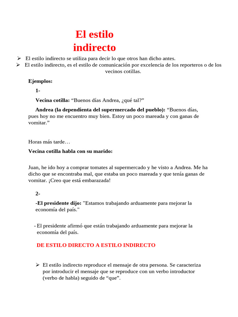 El estilo indirecto | PDF