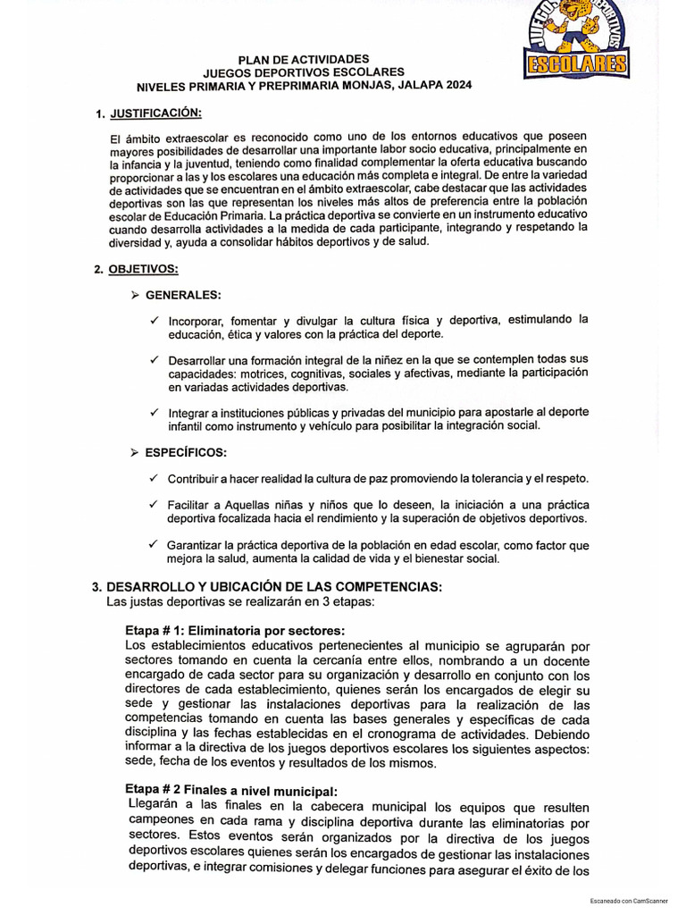 Plan Juegos Escolares FIRMADO | PDF