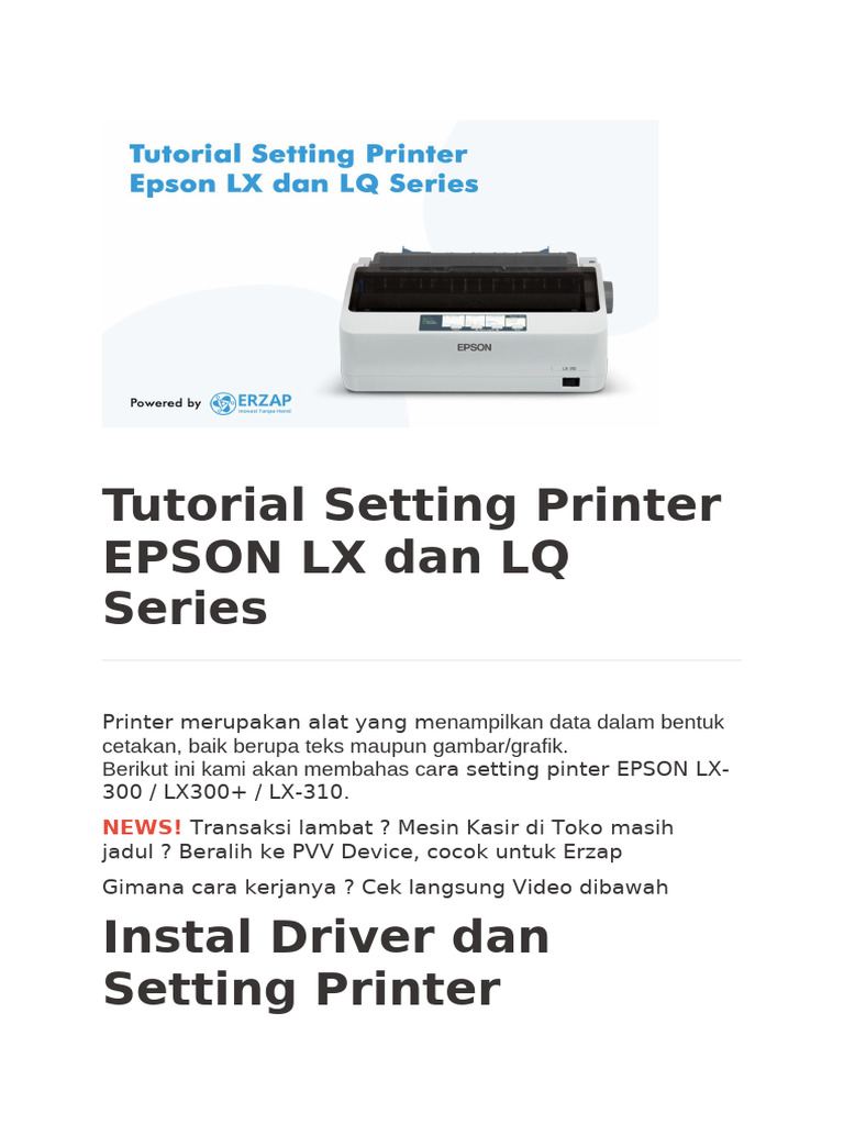 Tutorial Setting Printer EPSON LX Dan LQ Series | PDF