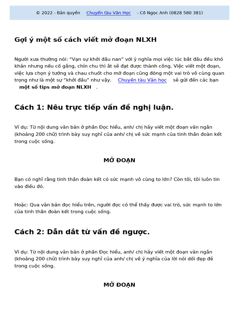 Goi y Mot So Cach Viet Mo Doan NLXH | PDF