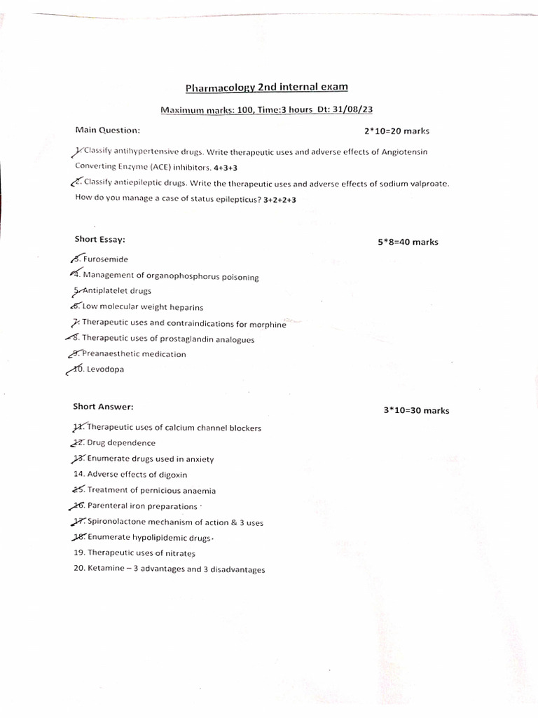 Pharma 2nd Internal QP | PDF