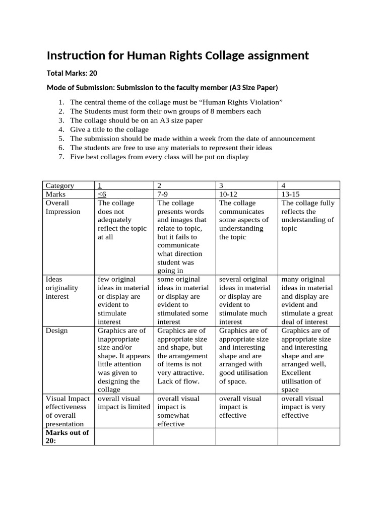 Instruction For Human Rights Collage Assignment | PDF