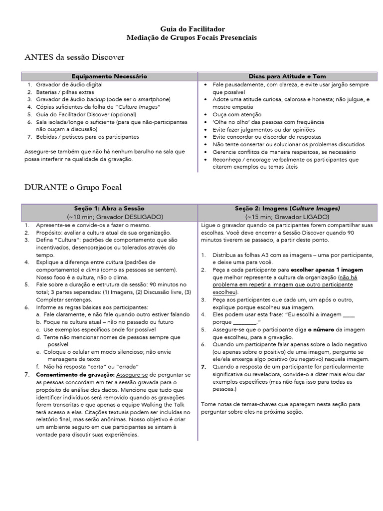 Guia Do Facilitator - Focus Group | PDF | Grupo focal