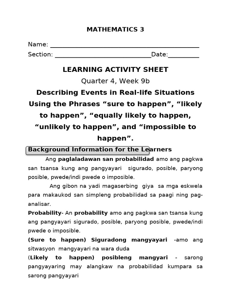 Math 3 Quarter 4 Week 9b - LAS - PIODURANON | PDF
