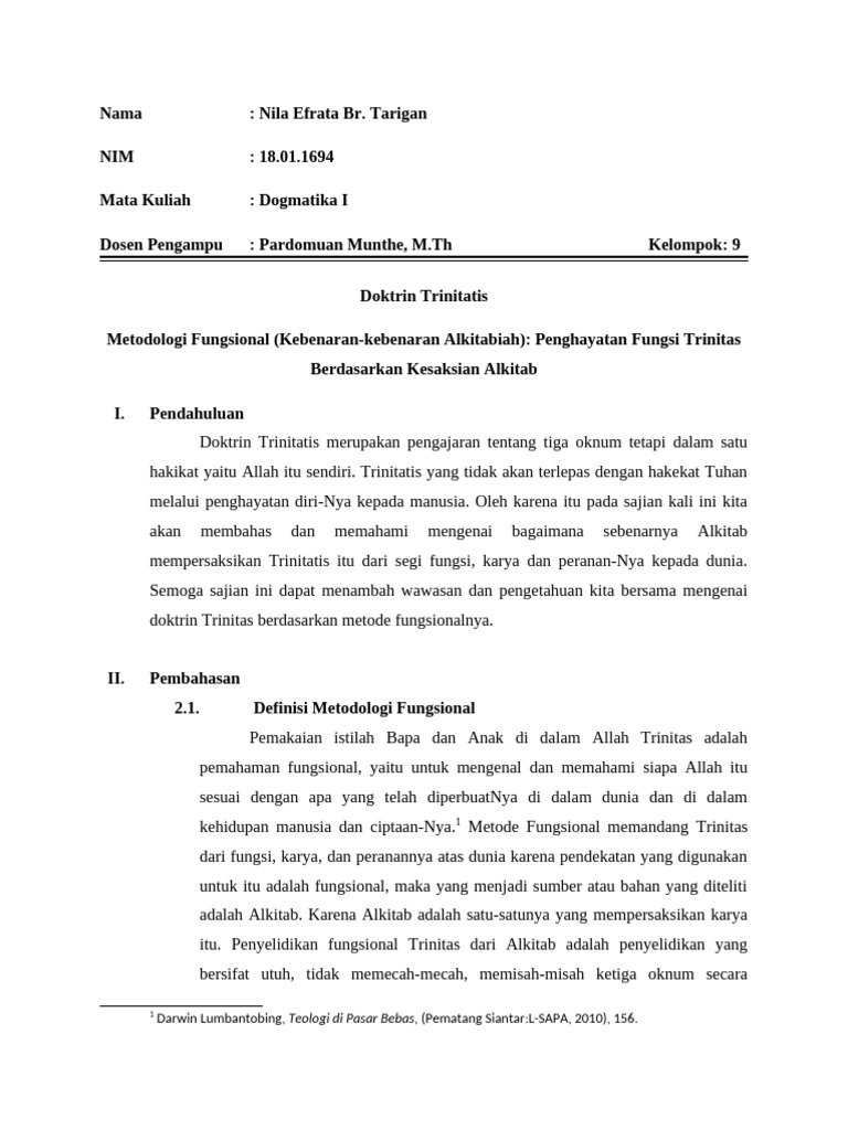 Dogmatika I Nila Efrata Br. Tarigan | PDF